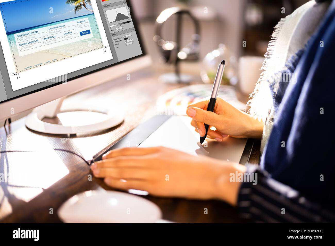 Graphic Designer Artist Working On Multiple Computer Screens Stock ...