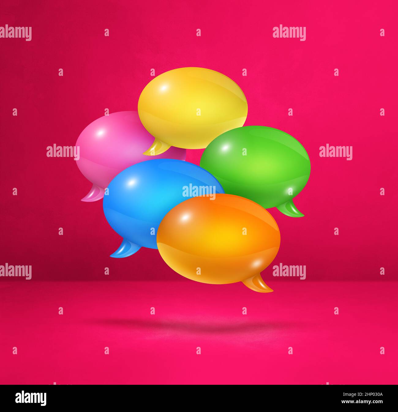 3D multicolor speech bubbles isolated on pink square background Stock ...
