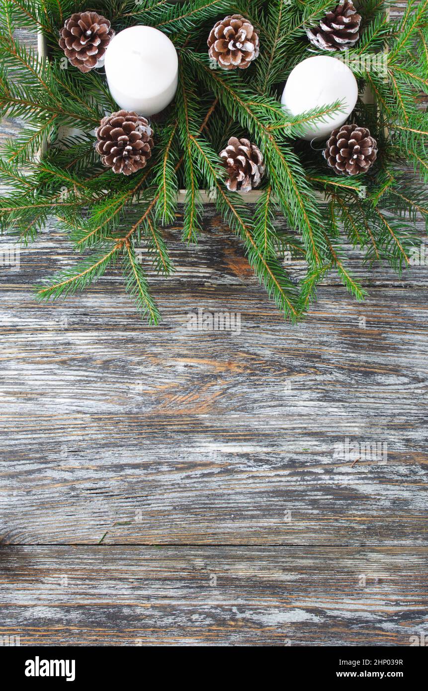 Simple Christmas floristic composition for a festive table made of fir ...