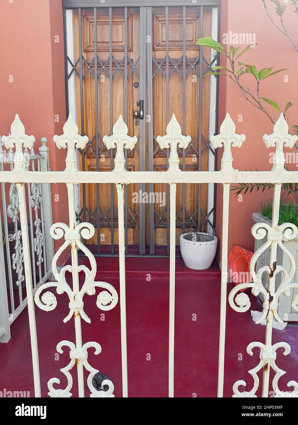 Entrance with fence, wooden door gate in City of Cape Town, South ...
