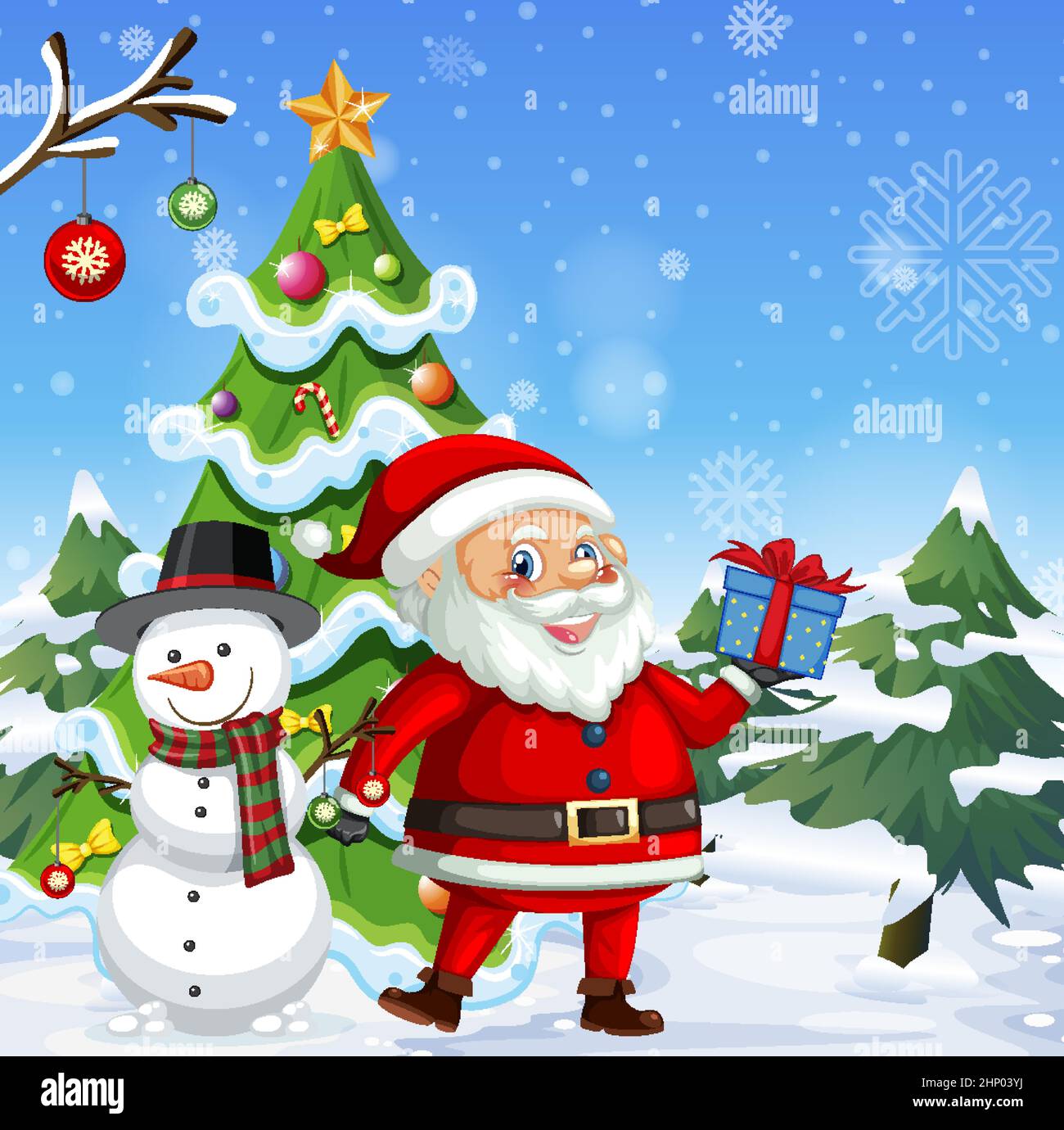 Christmas poster design with Santa Claus and snowman illustration Stock ...
