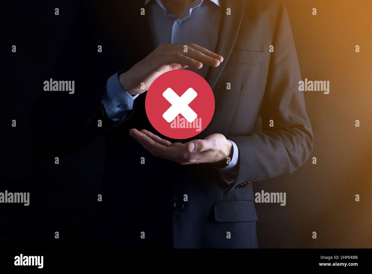 Hand holds icon,cancellation symbol,cancel icon.Cross mark flat red ...