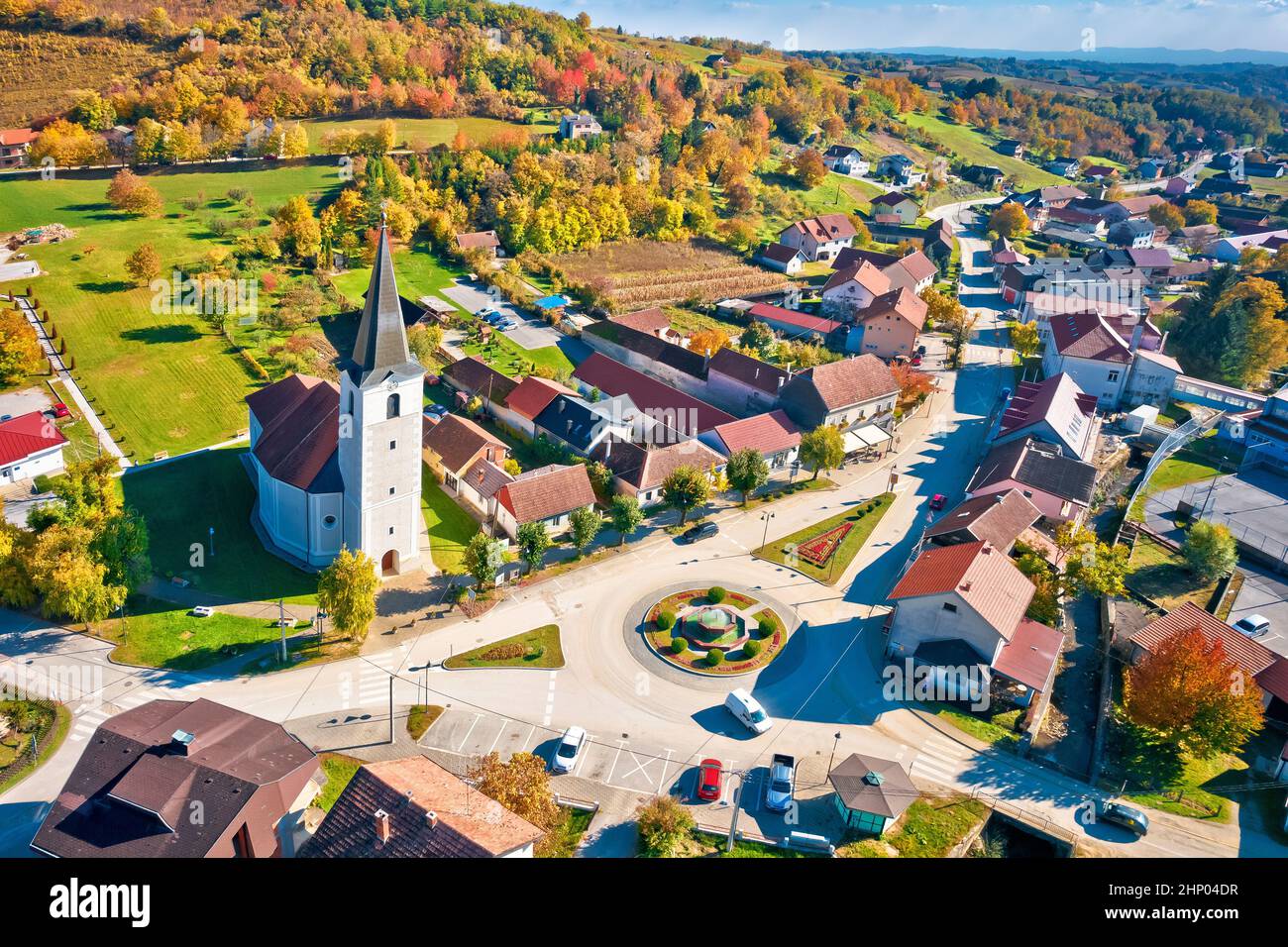 Hilside village of Lobor in Zagorje region aerial view, Ivanscica ...