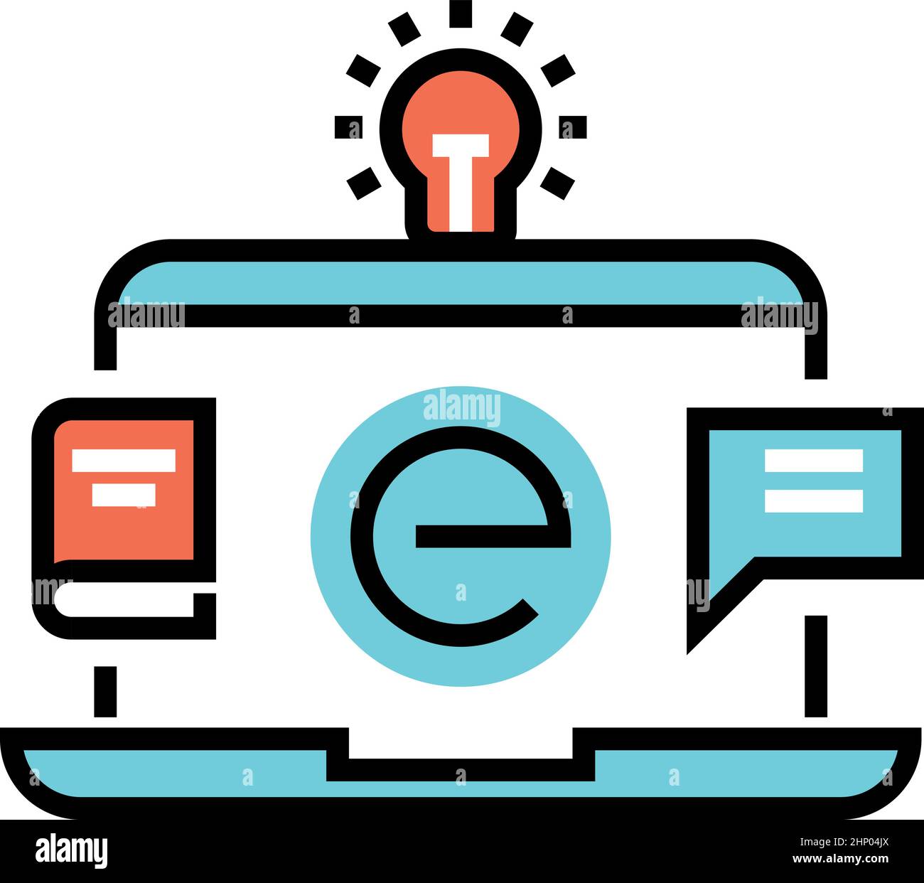 Online education icon. Book and chat message on laptop screen. E ...