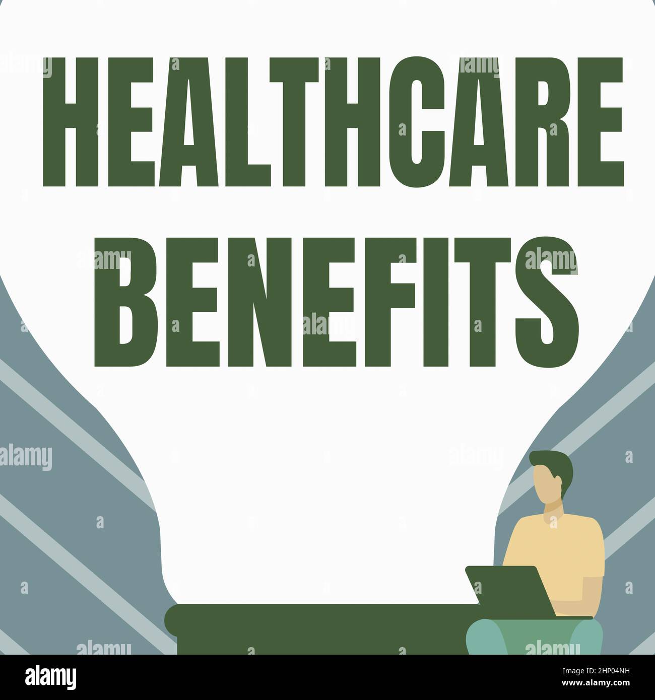 Hand writing sign Healthcare Benefits, Business showcase monthly fair ...
