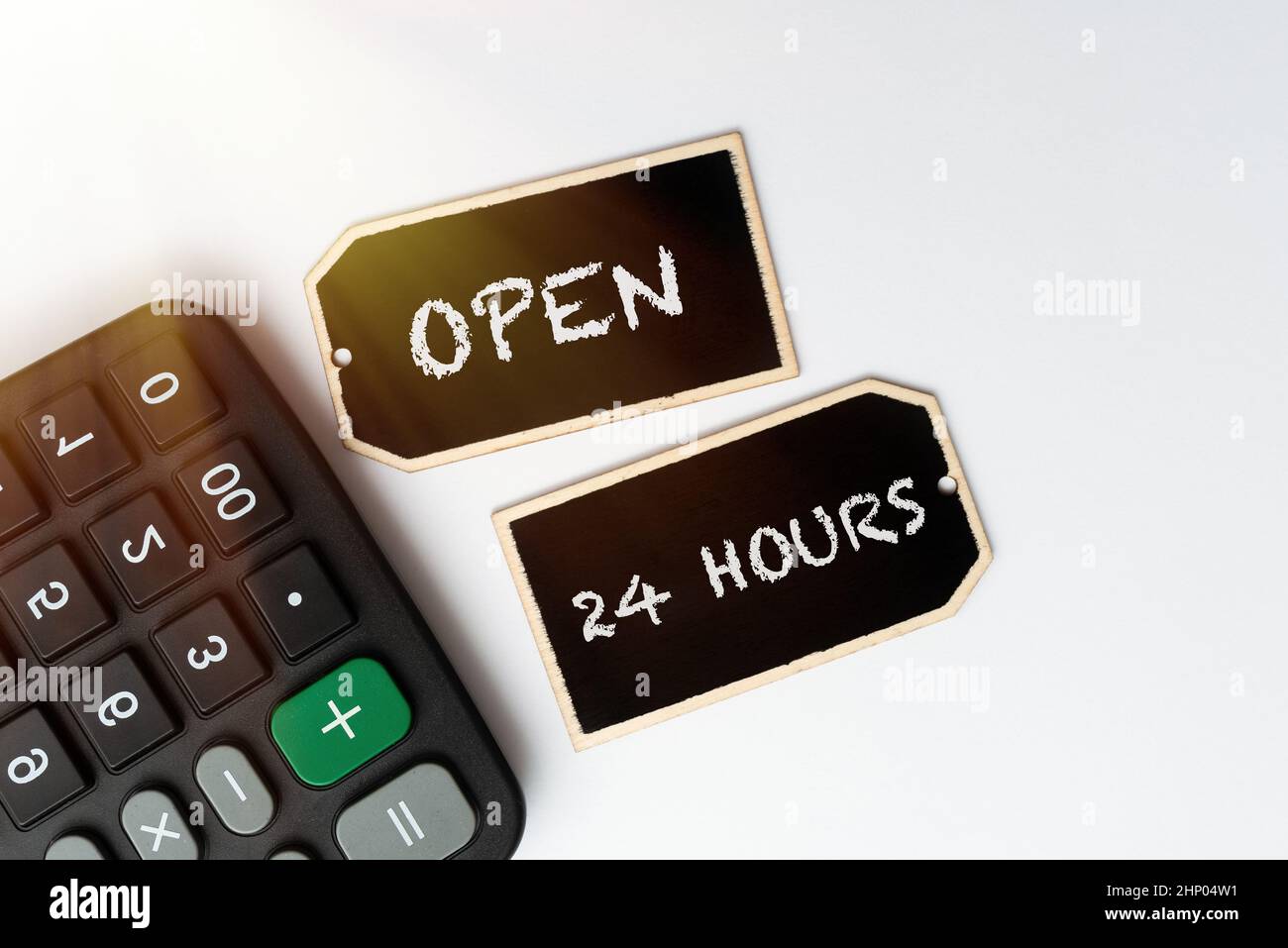 Writing displaying text Open 24 Hours, Business idea available all day ...