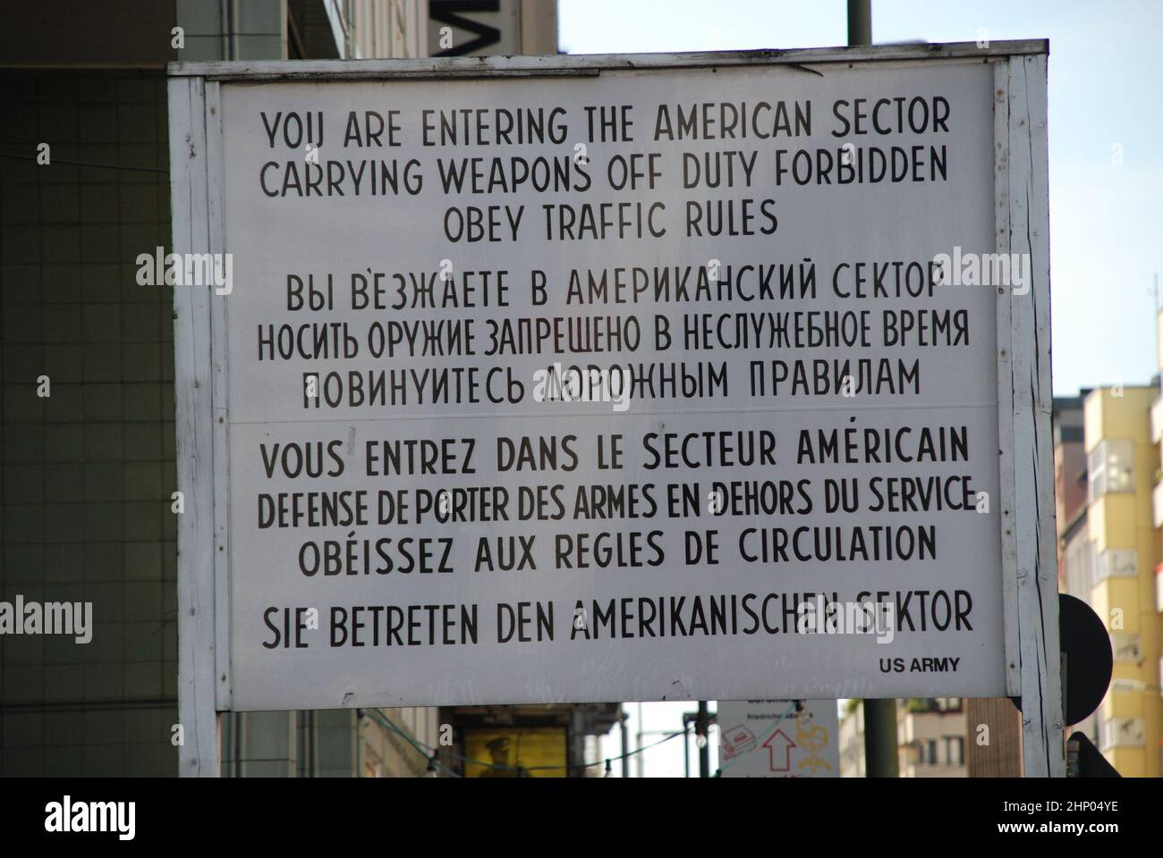 Checkpoint Charlie historical sign, Berlin Germany Stock Photo - Alamy