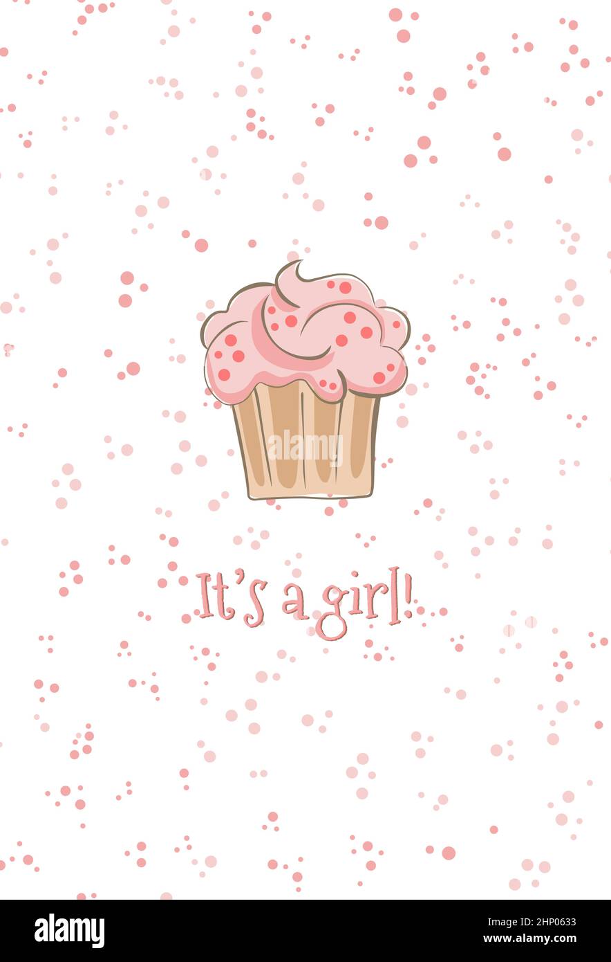 girl baby shower greeting card with pink muffin and text it's a girl ...