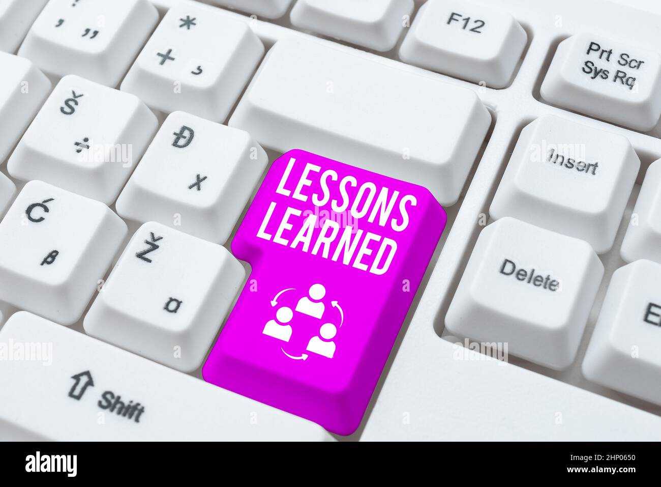 Writing displaying text Lessons Learned, Word Written on experiences distilled project that ...