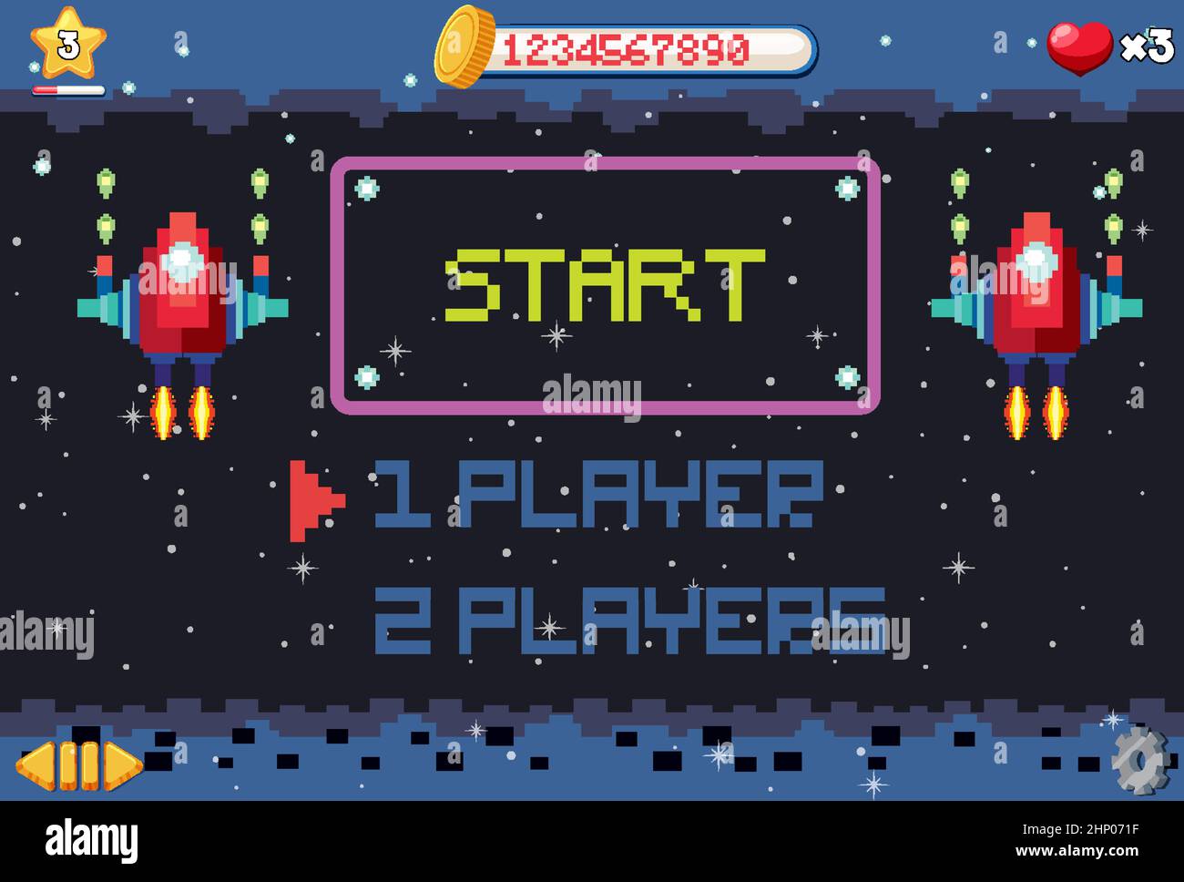 Pixel game interface with start button illustration Stock Vector Image ...