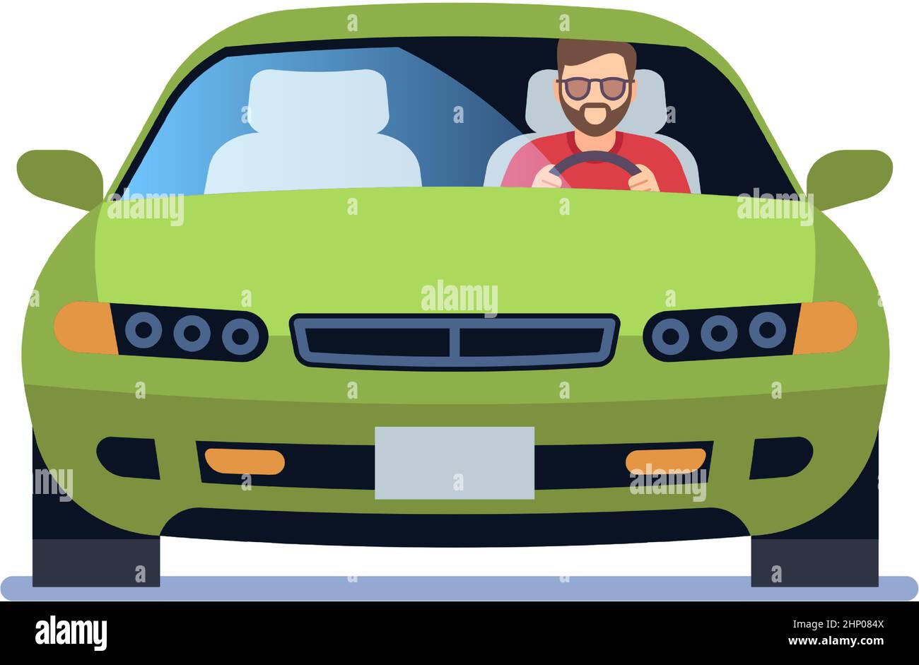 Car front with male driver. Car drive concept front view Stock Vector ...