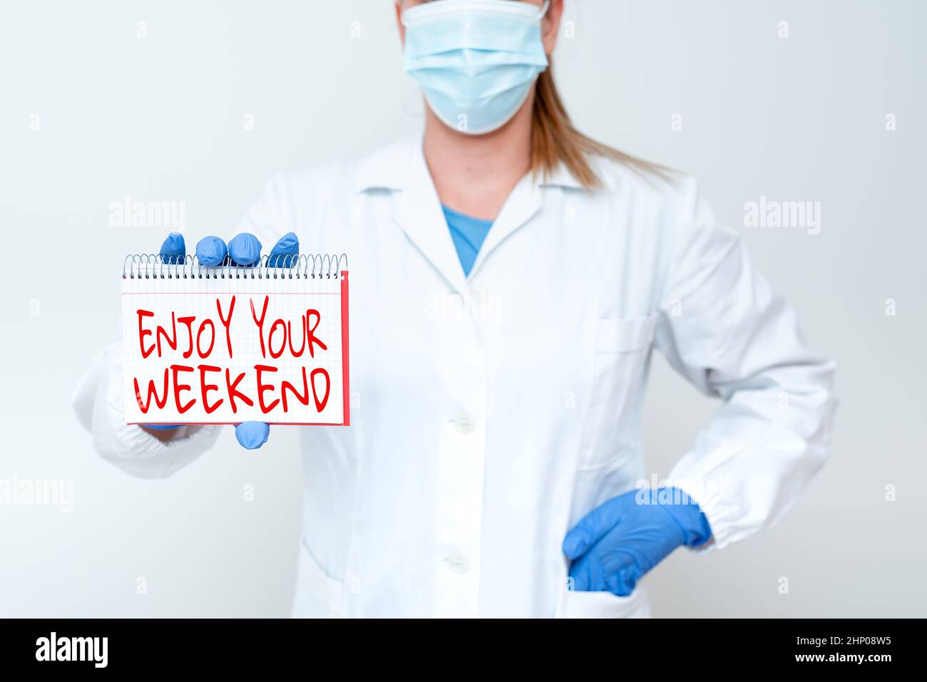Hand writing sign Enjoy Your Weekend, Concept meaning wishing someone ...