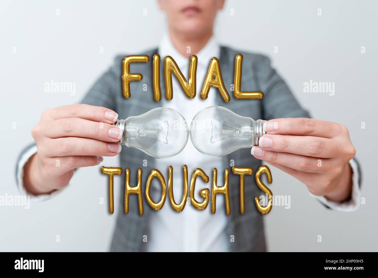 Hand writing sign Final Thoughts, Internet Concept should be last few ...