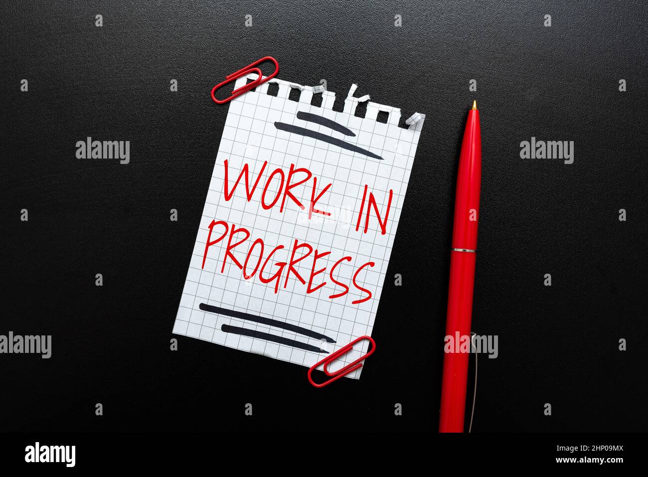 Conceptual caption Work In Progress, Word Written on unfinished project ...