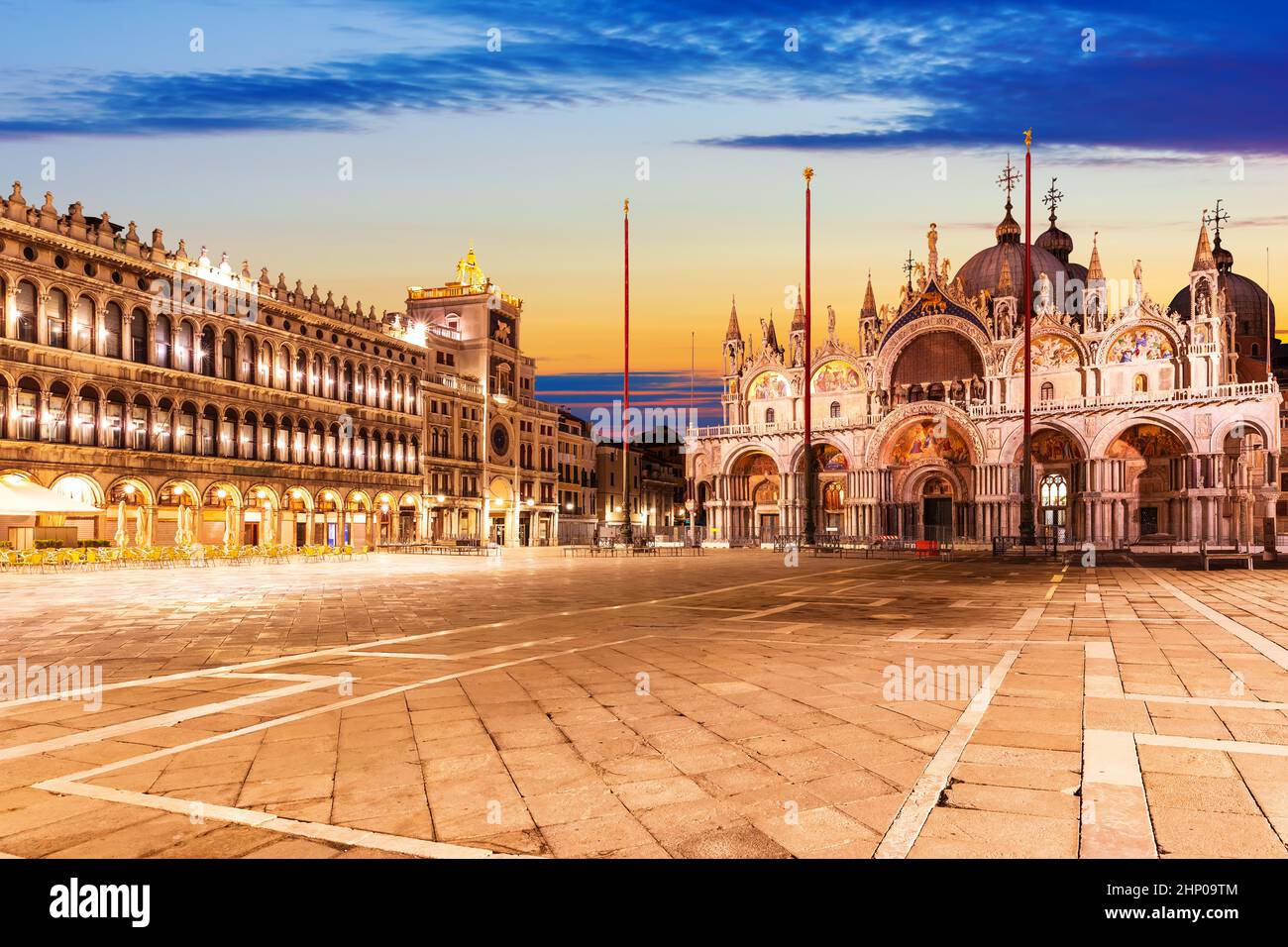 Venetian Basilica San Marco and the Clocktower in the Square Piazza San ...