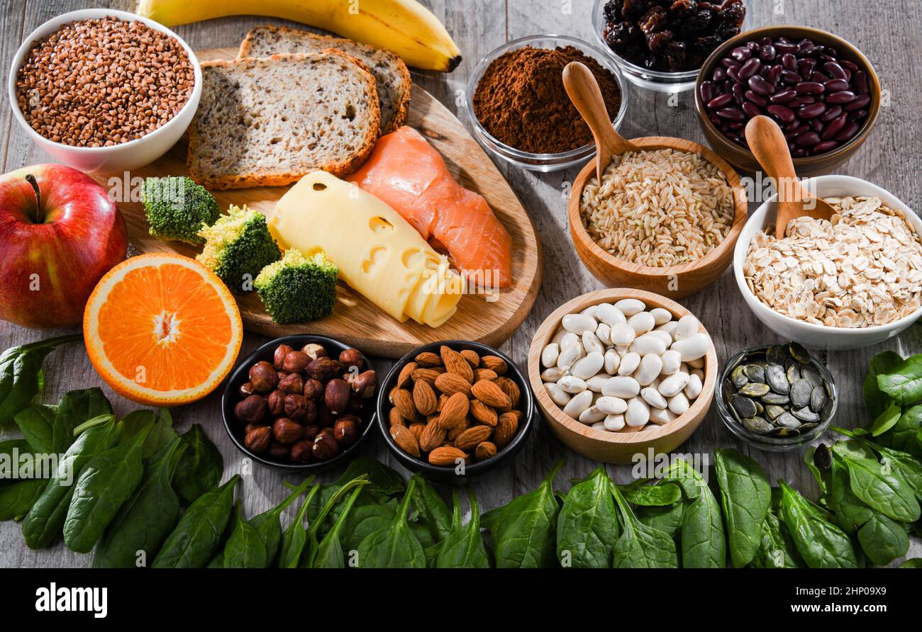 Composition with food products rich in magnesium Stock Photo - Alamy