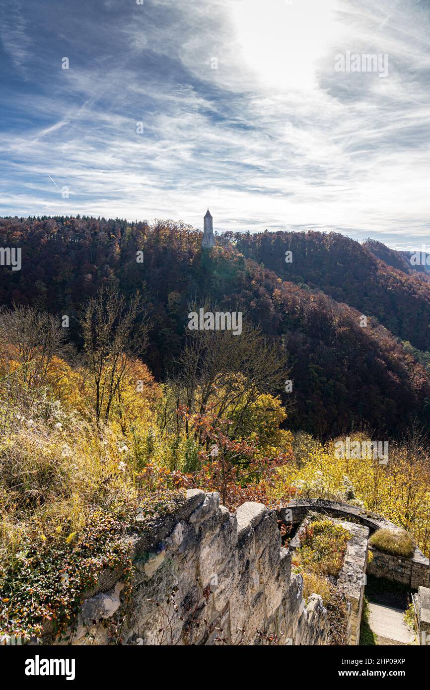 Old watchtower on a hill in the middle of the autumn forest Stock Photo ...