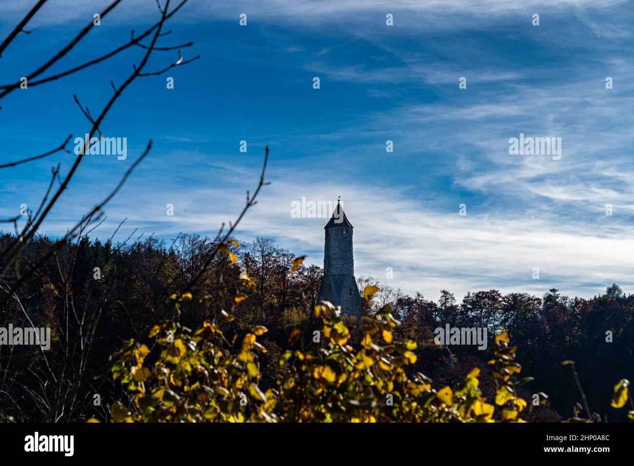 Old watchtower on a hill in the middle of the autumn forest Stock Photo ...