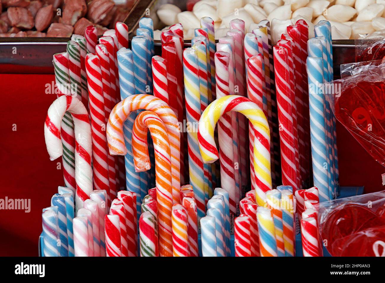 Colorful lollipops candy sold on fair market stall outdoors Stock Photo ...