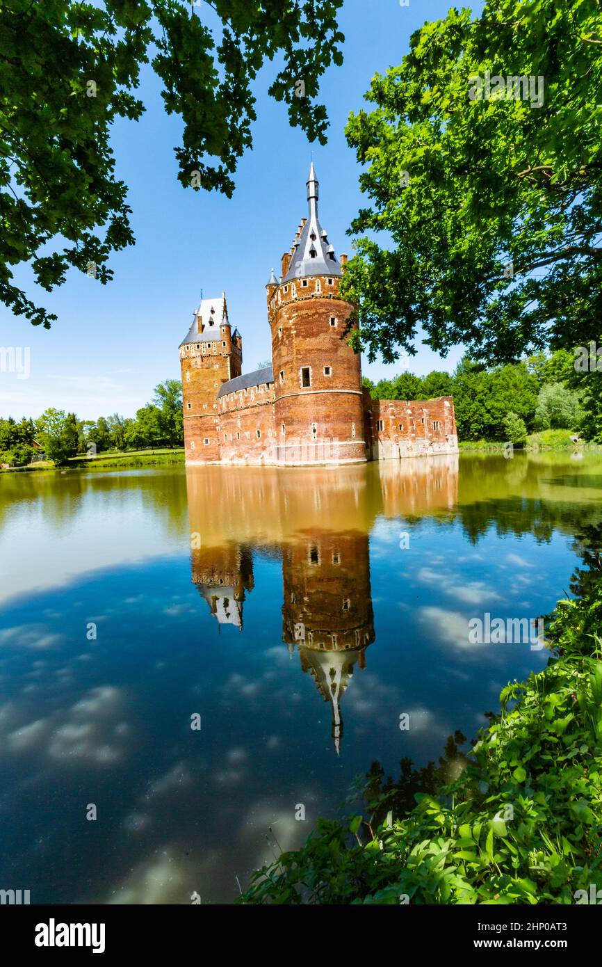 Charming Beersel Castle. The walls and towers of a medieval castle. The ...