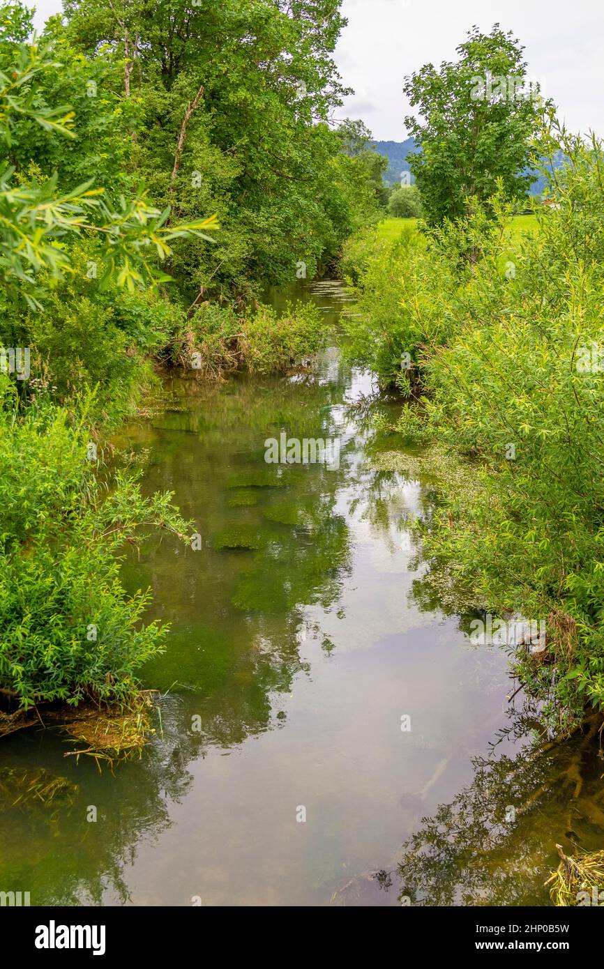 Idyllic waterside scenery around Immenstadt, a town in the Upper ...