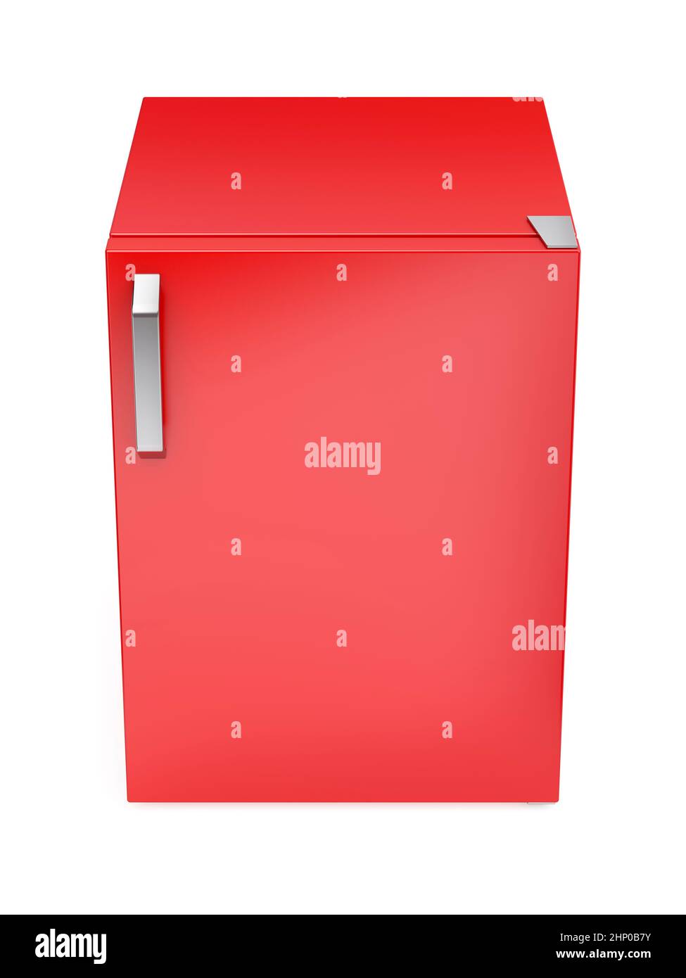 Red small fridge on white background, front view Stock Photo - Alamy