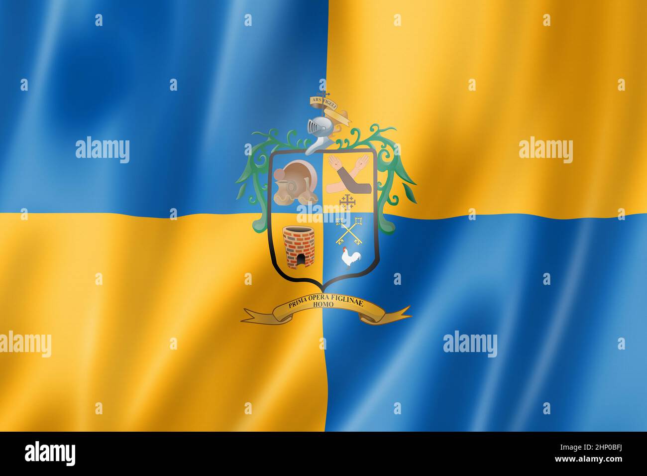 Tlaquepaque city flag, Mexico waving banner collection. 3D illustration ...