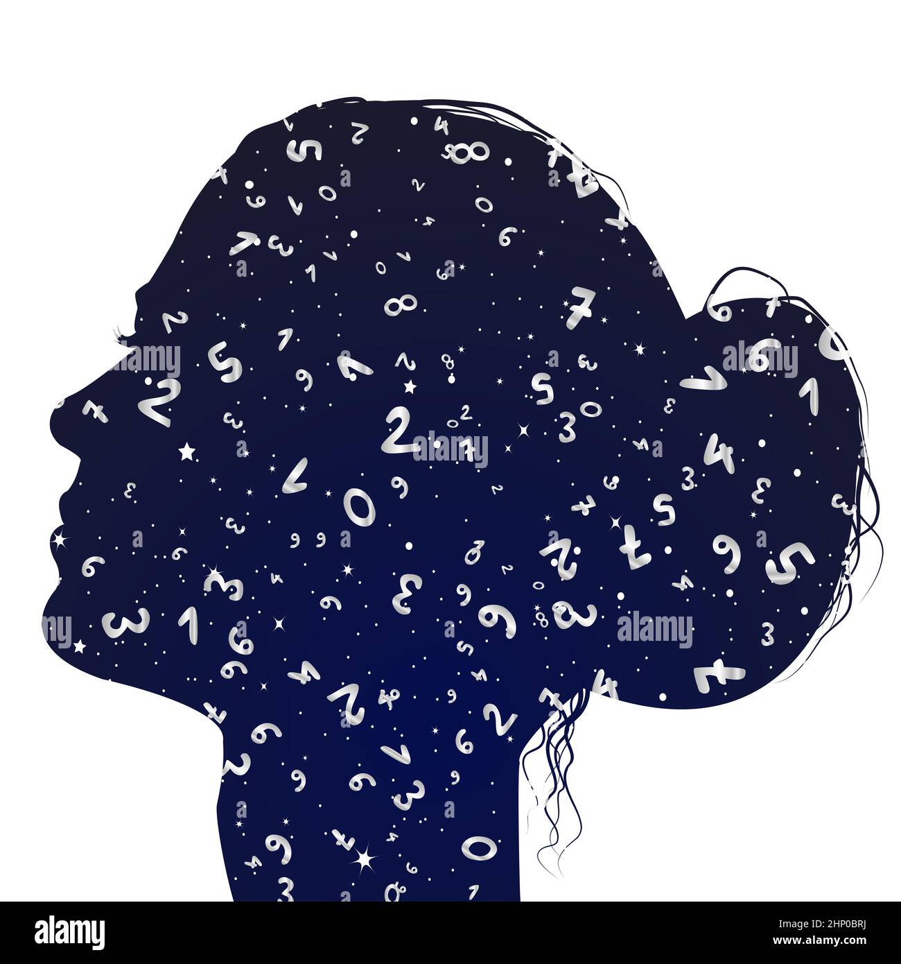 Woman profile with numbers background from one to nine for numerology ...