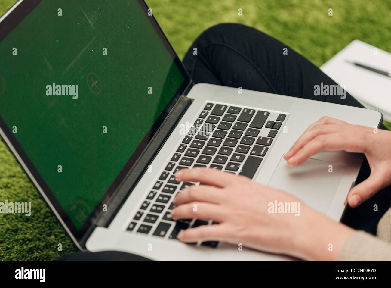 Hands writing green screen laptop hi-res stock photography and images ...