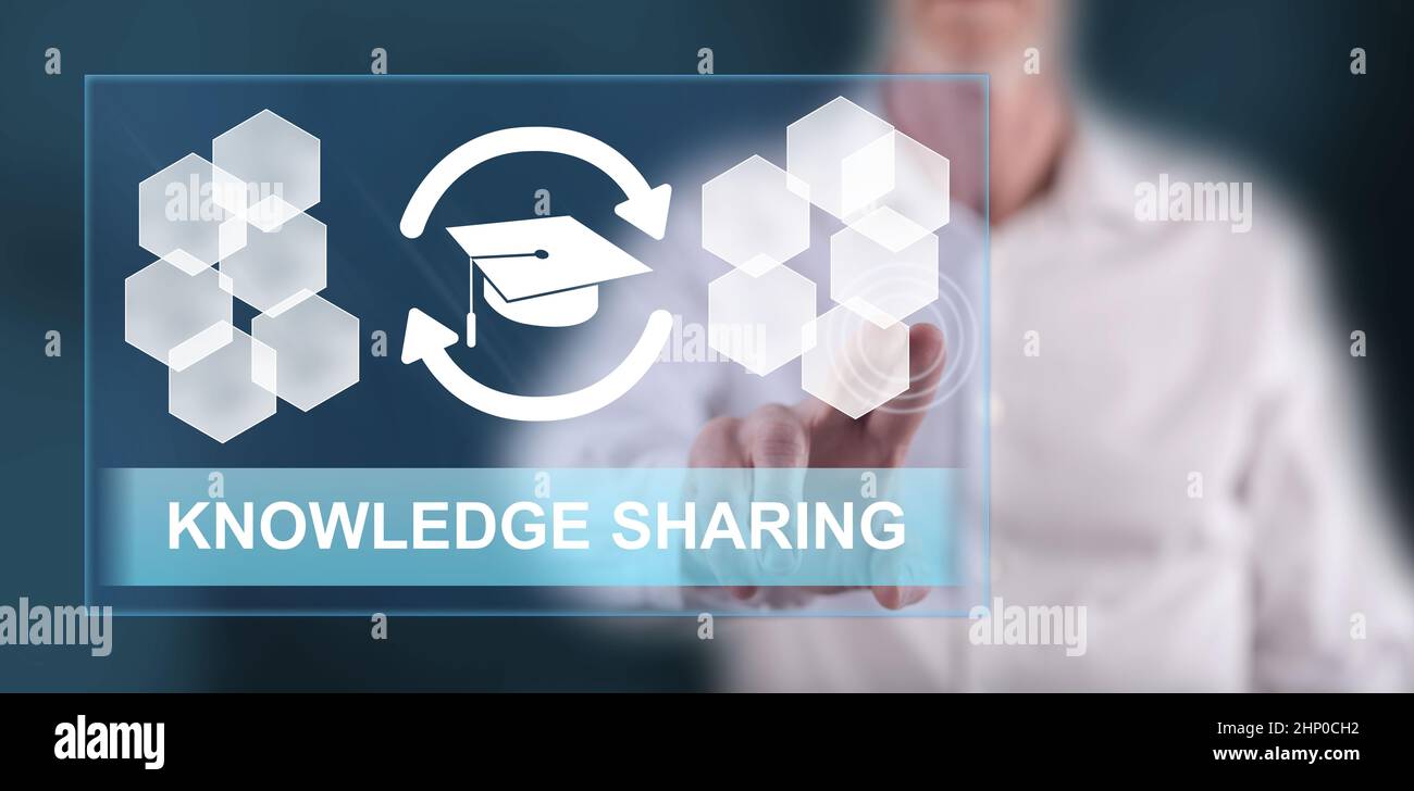 Man touching a knowledge sharing concept on a touch screen with his finger Stock Photo - Alamy