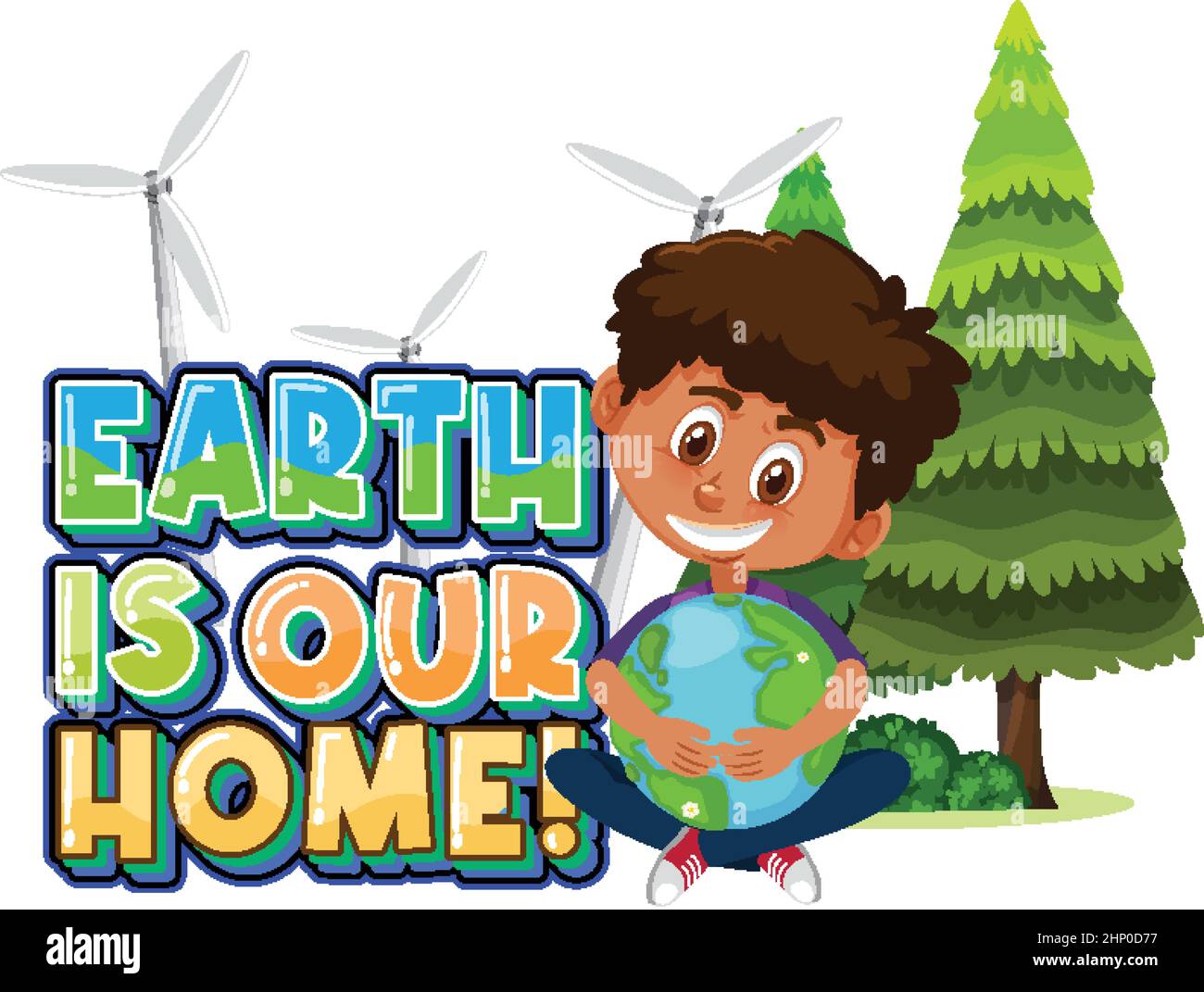 Earth is our home with a boy hugging earth globe illustration Stock ...