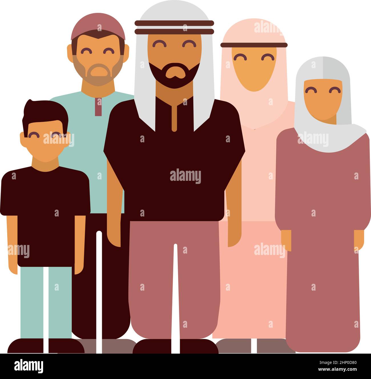 Big traditional family. Muslim parents standing with children Stock ...