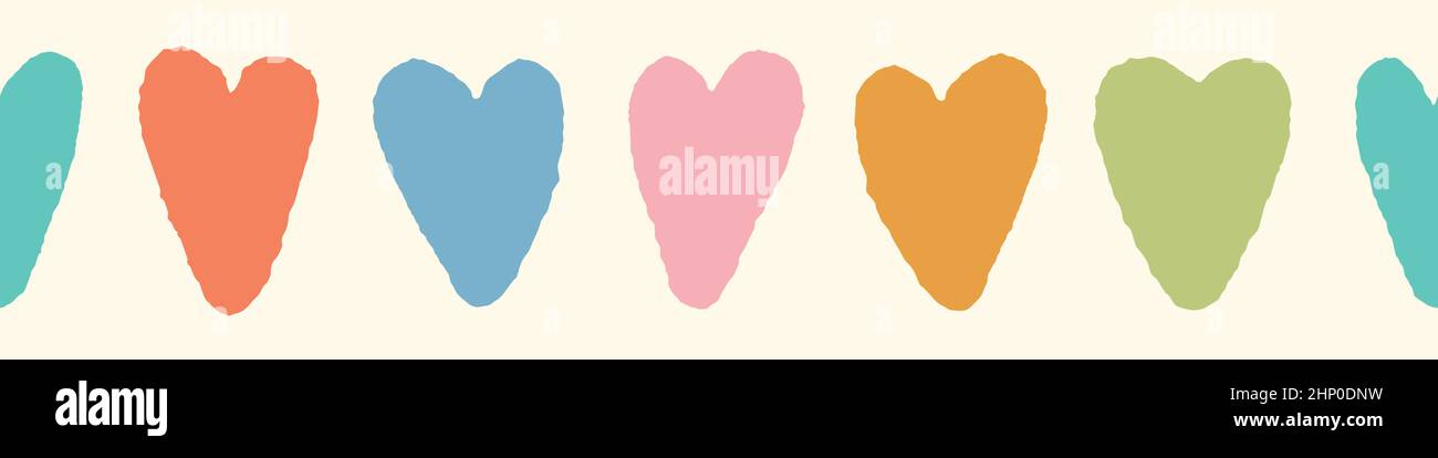 Heart background border. Vector seamless repeat banner of textured fun ...