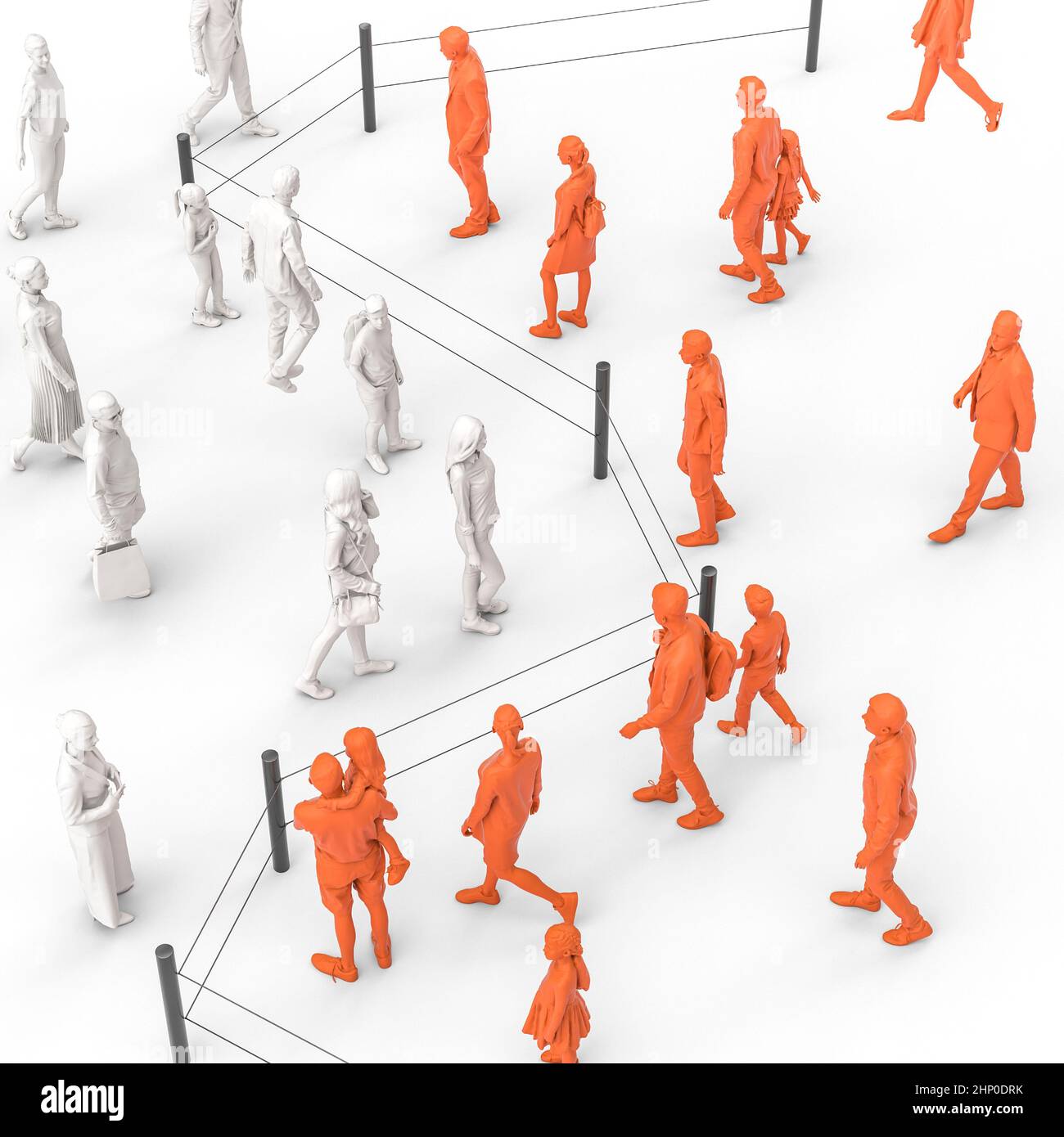 different people separated by a wire fence. 3d model render Stock Photo ...