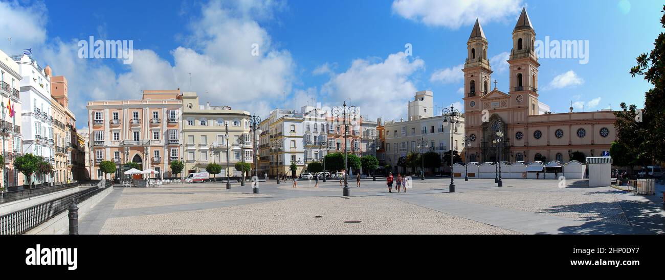 Panorama view of the Plaza San Antonio, Cadiz, Spain. The square is ...