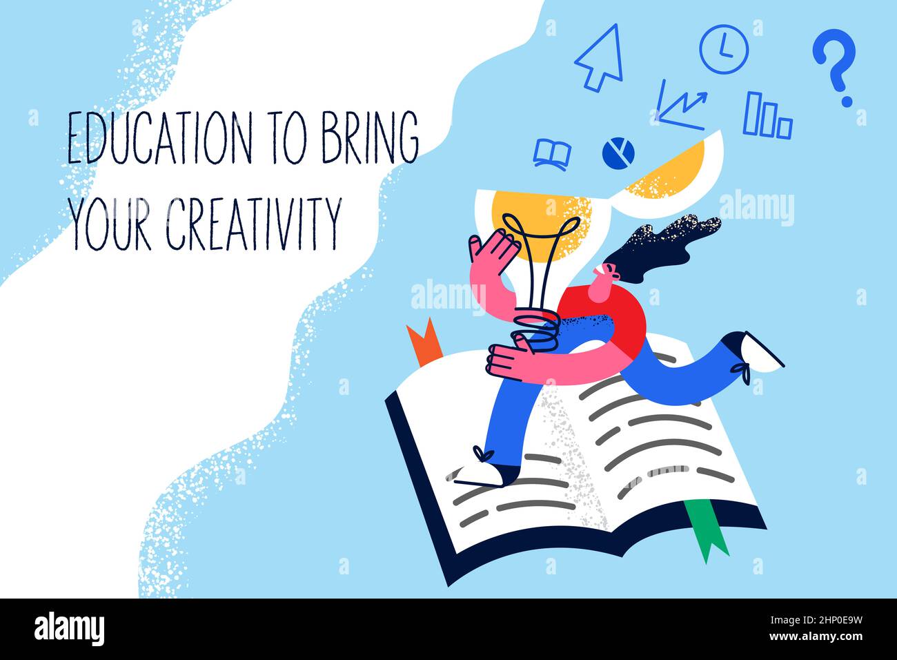 Happy girl student read book brainstorm develop interesting business ...