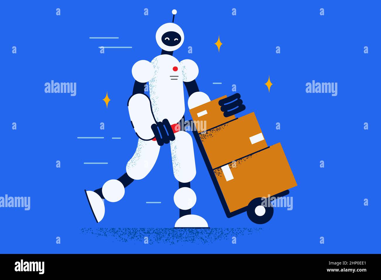 Robot with package help deliver order to client or customer. Humanoid ...