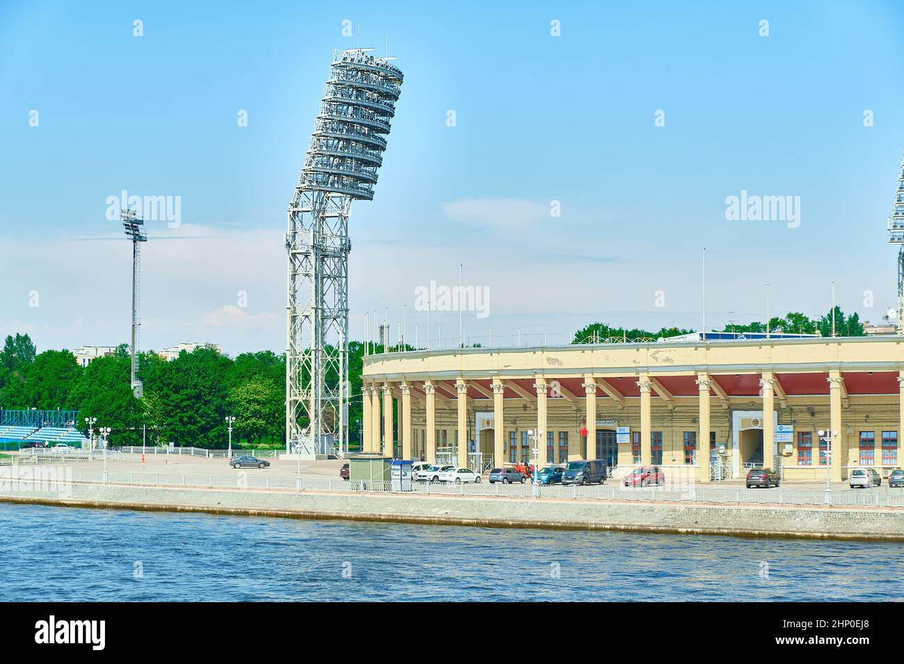 Saint-Petersburg, Russia - Jun 07, 2021: Malaya Neva River embankment ...