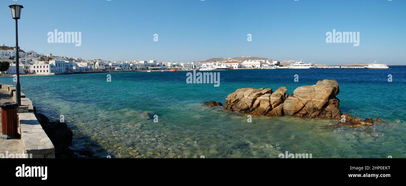 A view of Mykonos port, Cyclades islands, Greece Stock Photo - Alamy