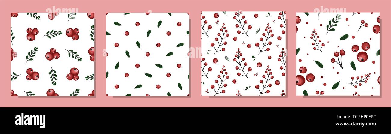 Set of patterns with berries. Interesting berry pattern set. Pink and ...