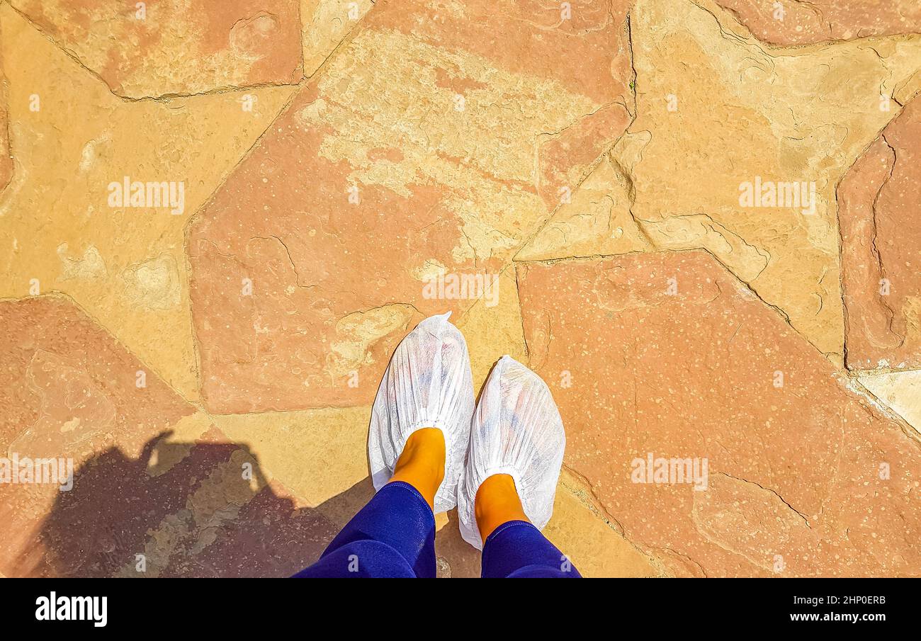 Covered feet shoes on the ground at Taj Mahal in Agra India Mogul ...