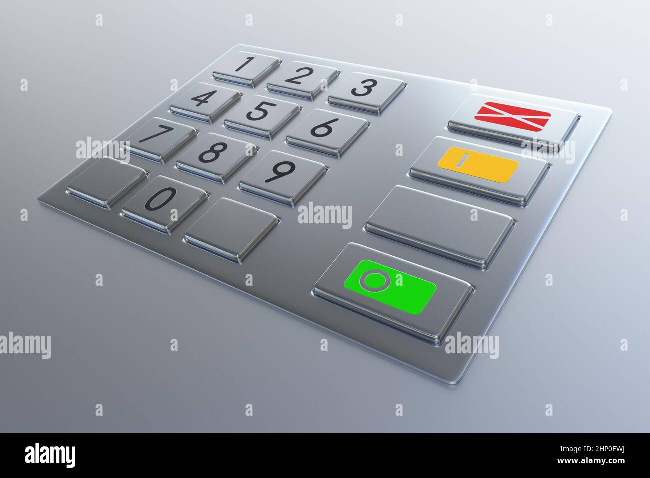 Atm machine keypad. Numbers buttons with additional red, yellow and ...