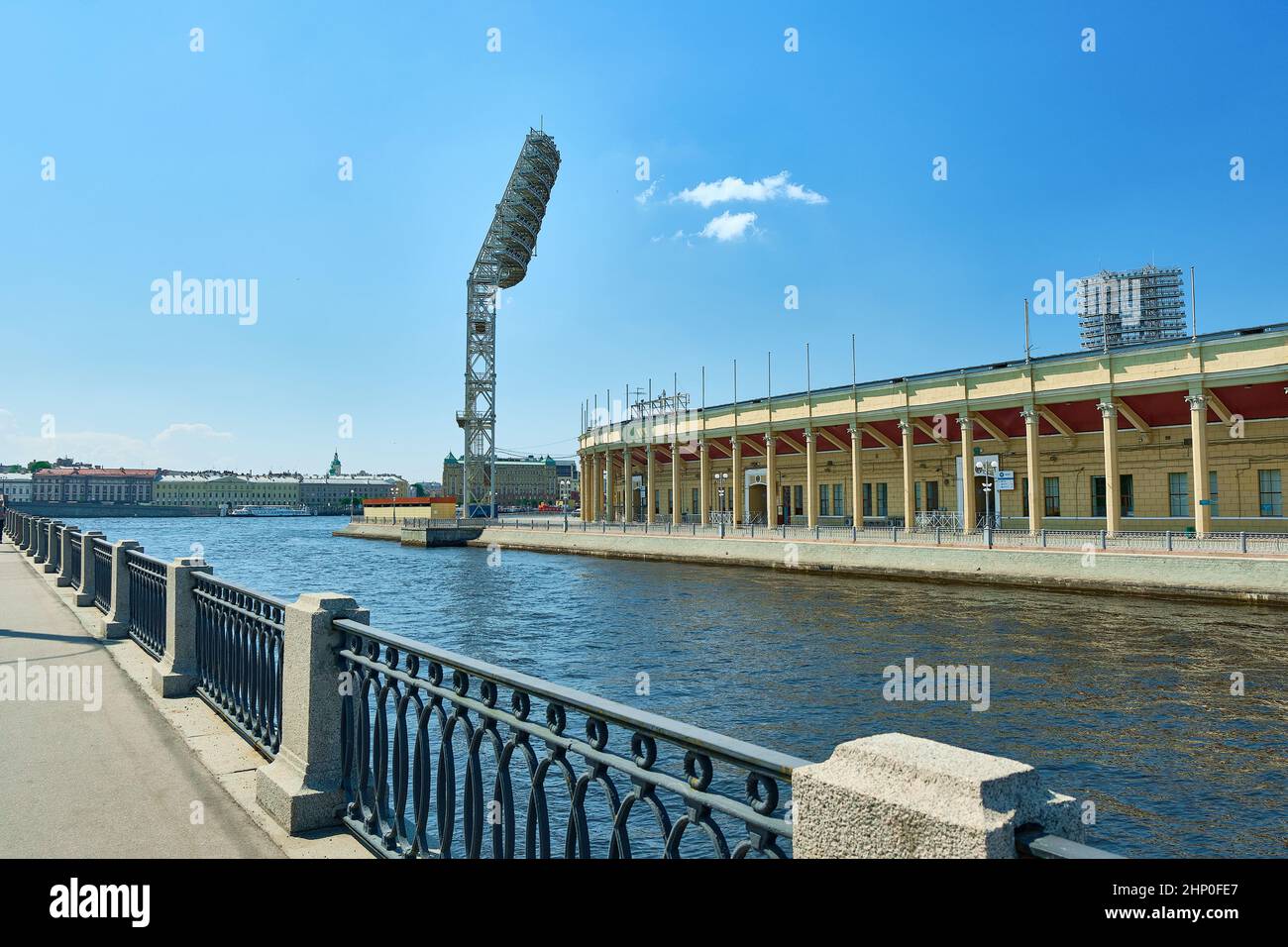 Saint-Petersburg, Russia - Jun 07, 2021: Malaya Neva River embankment ...