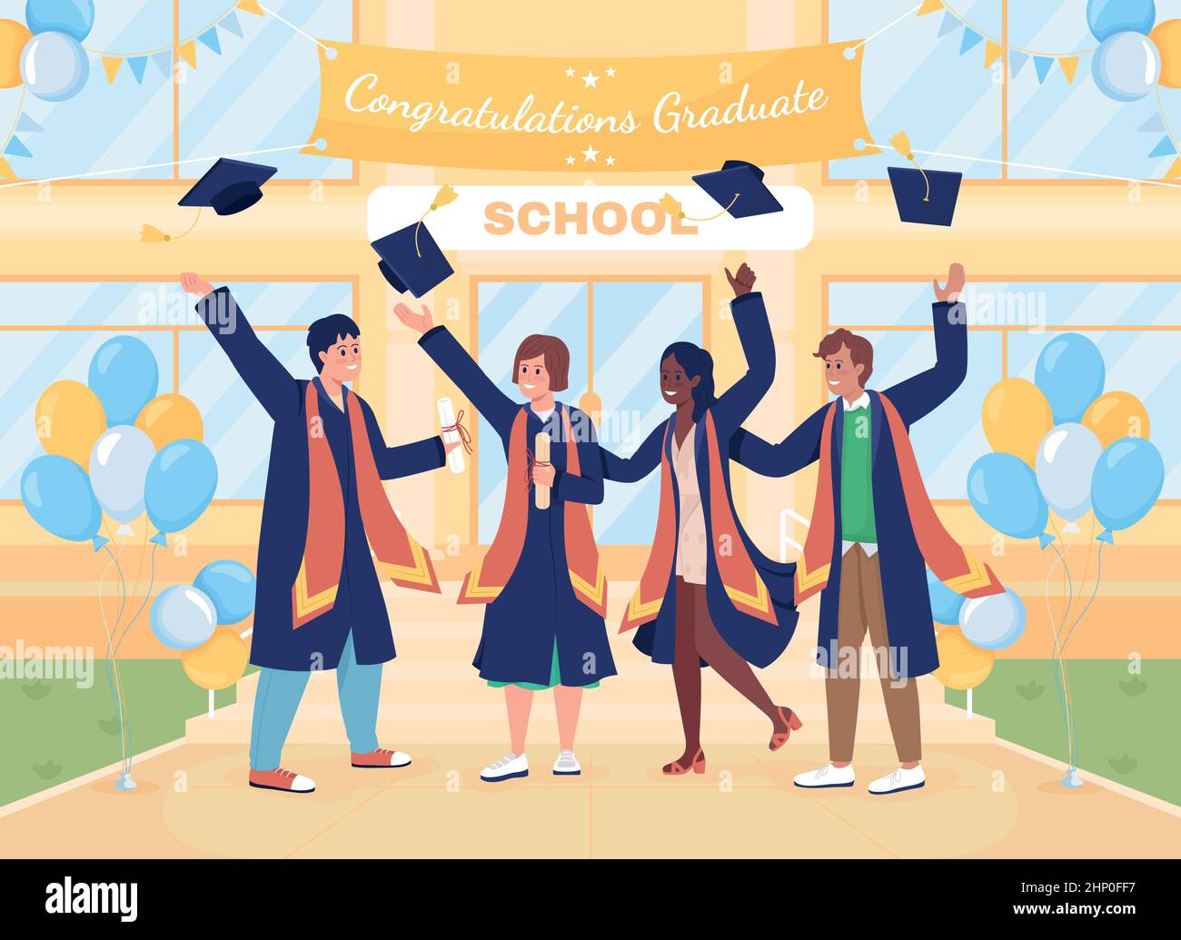 Graduation ceremony flat color vector illustration Stock Vector Image ...