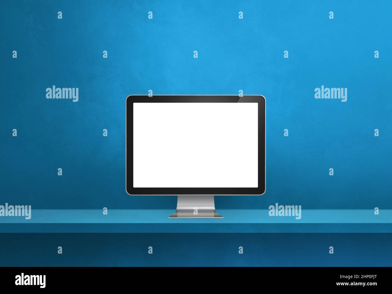 Computer pc - blue wall shelf banner. 3D Illustration Stock Photo - Alamy