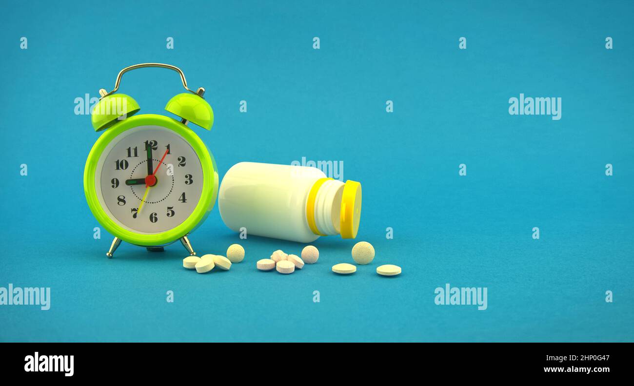 Medication and healthcare concept with pharmaceutical bottle, tablets ...