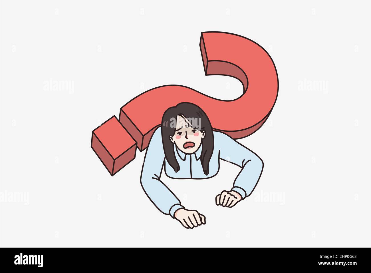 Feeling doubt and pressure concept. Stressed woman lying and feeling ...