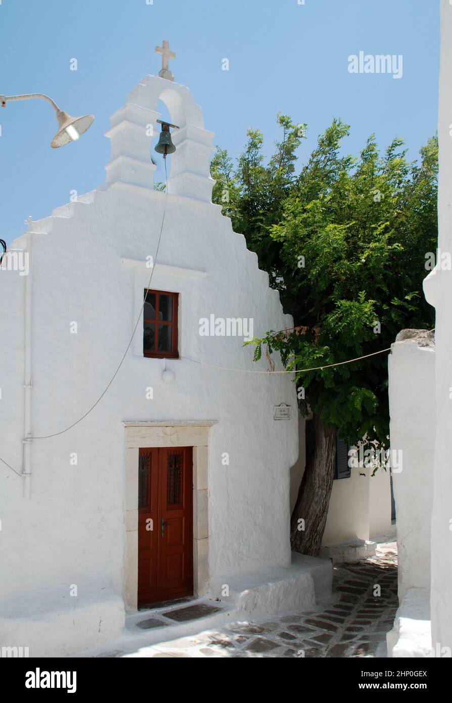 Mykonos, Greece: traditional bell tower of a small church in Mykonos ...