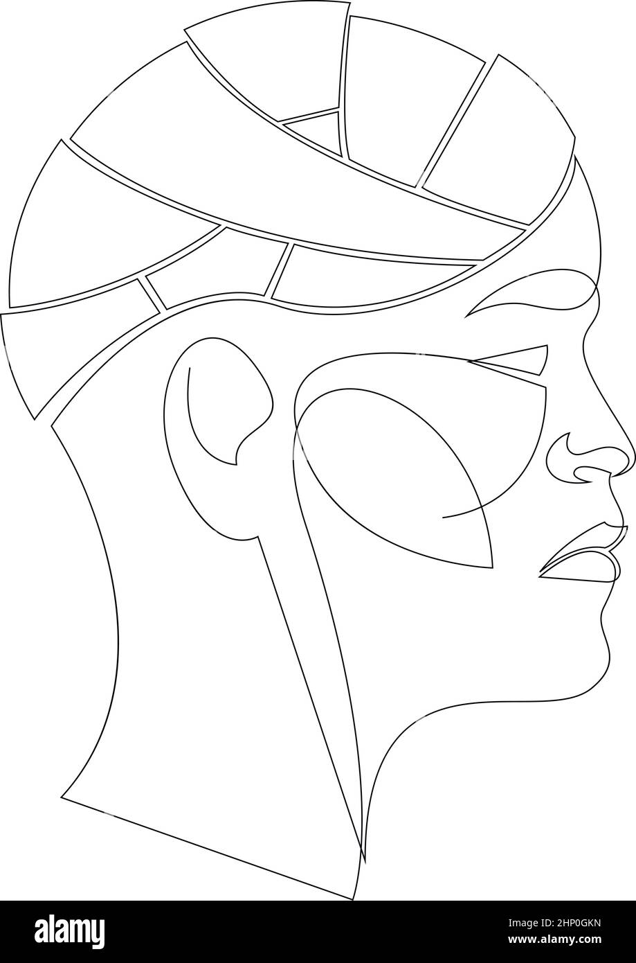 Memory loss and dementia, brain damage concept. Profile of sad person ...