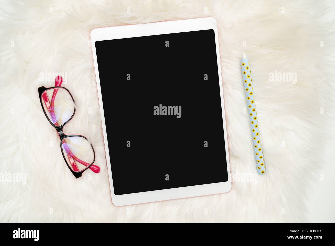 Office Supplies Over Desk With Keyboard And Glasses And Coffee Cup For ...